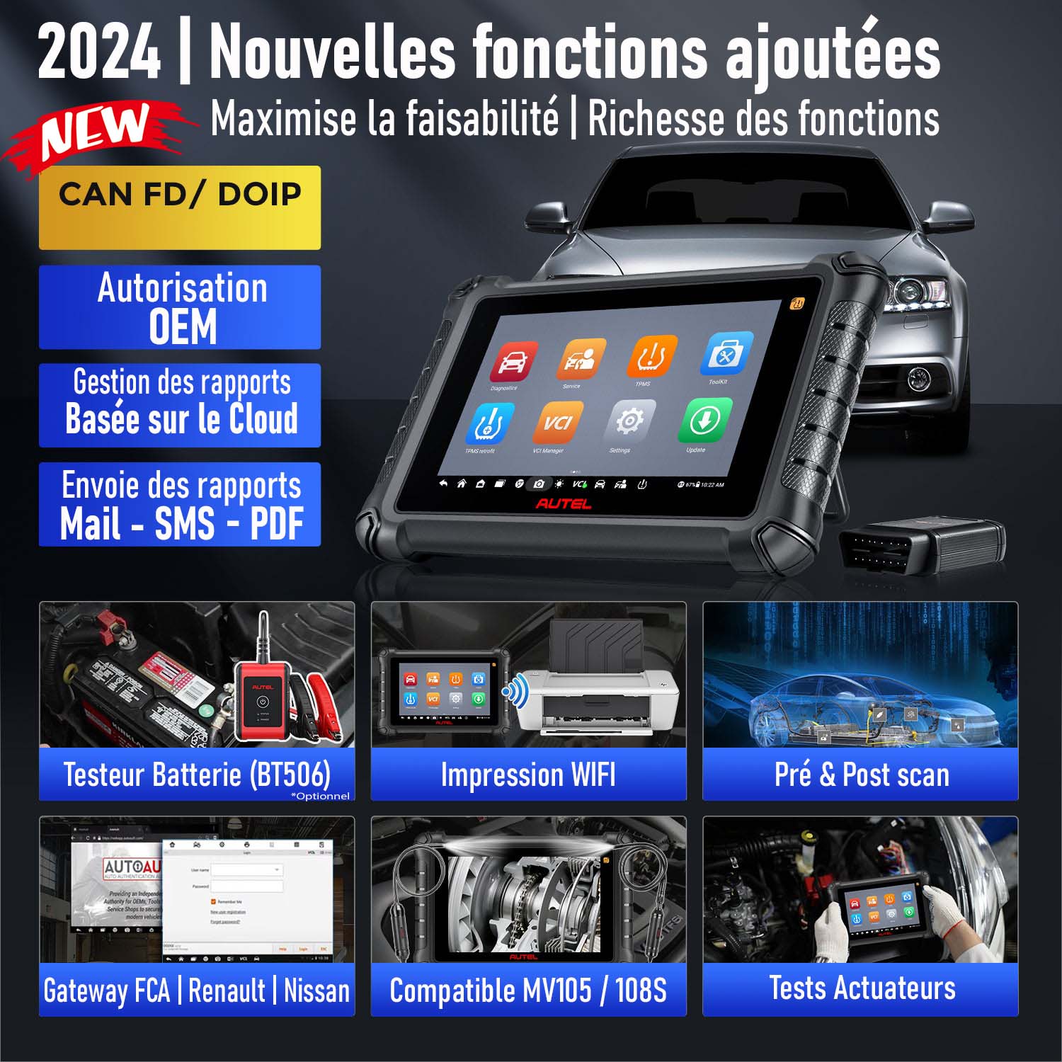 MX909 TS Outil TPMS et diagnostic le plus puissant au monde, multimarque multi-systèmes ABS ...